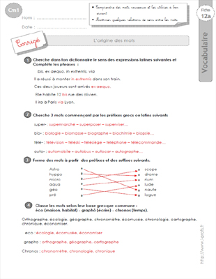 Exercices Vocabulaire Cm2les Mots D39origine Trangre